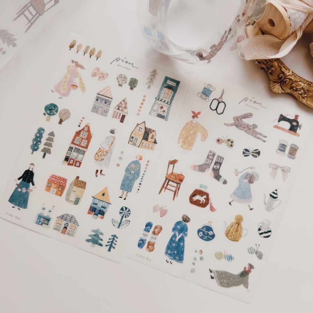 Pion Washi Deco Sticker - Walk / Fabric | Vintage Girl Walking Sticker ...