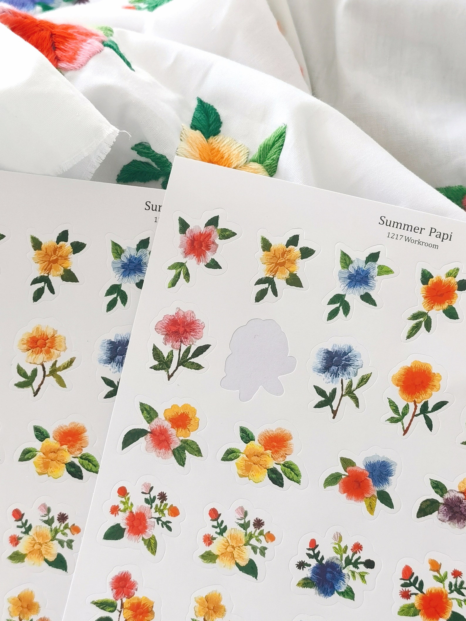 Summer Papi Embroidery Flower Paper Sticker Set|planner Sticker ...