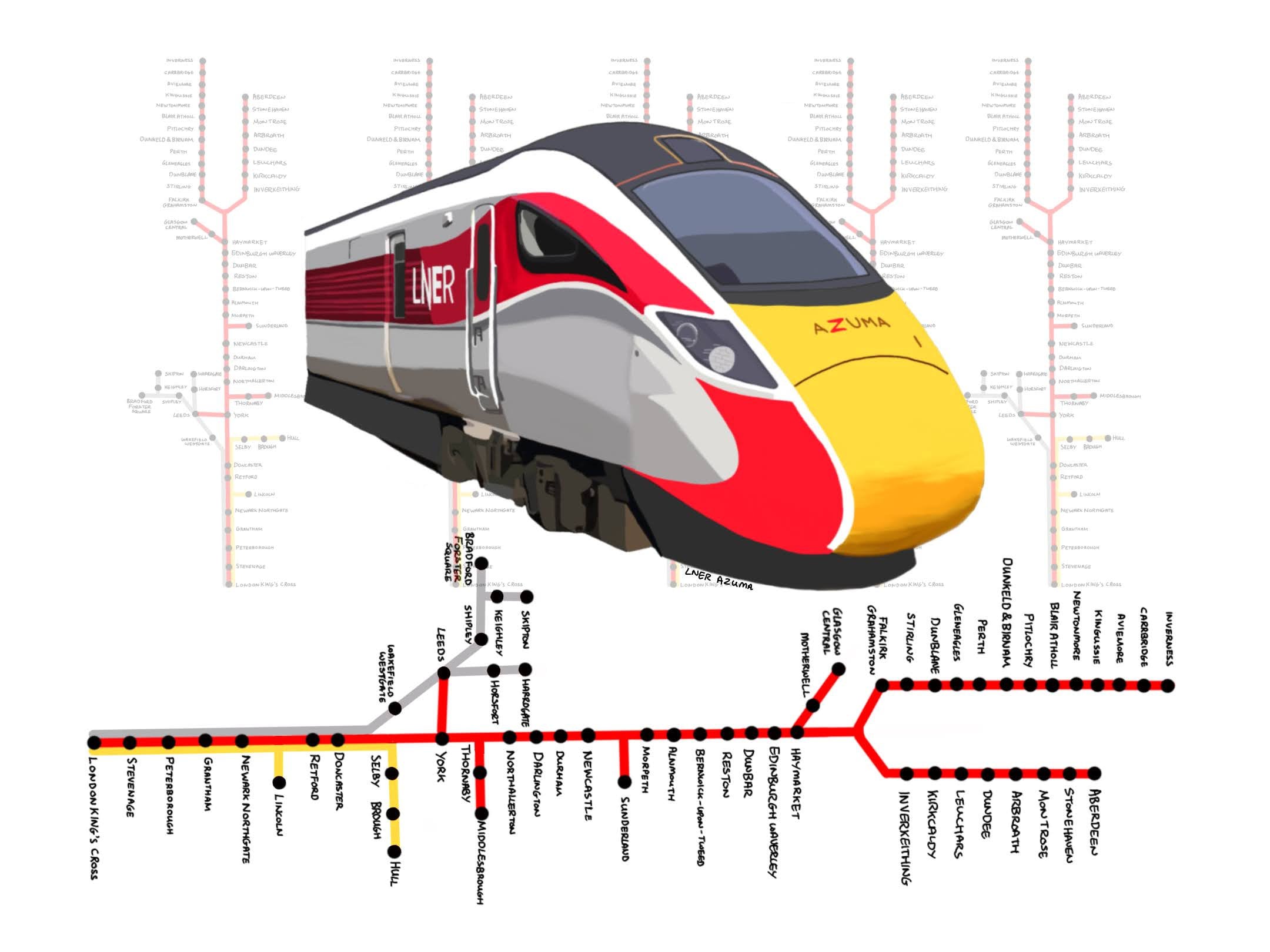 LNER Azuma Train Art Print With Rail Map - Premium Quality and ...