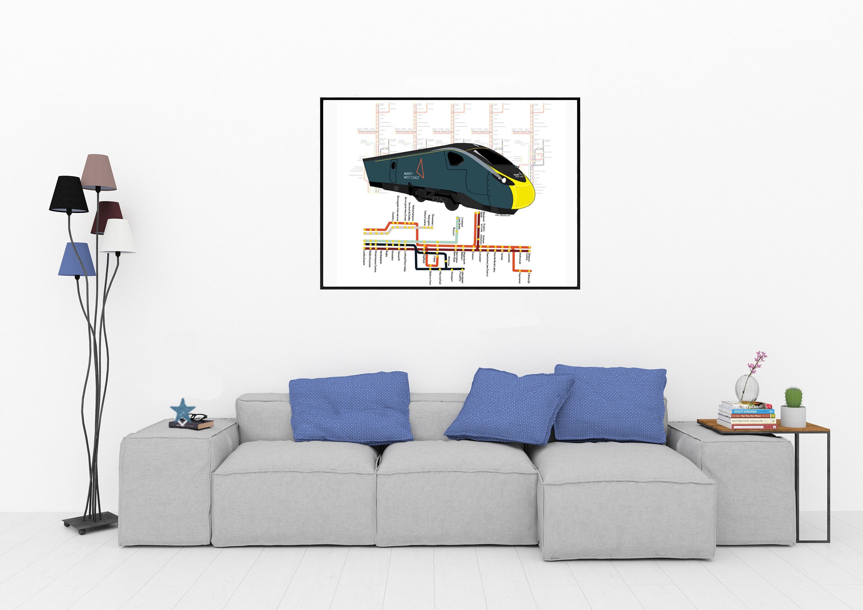 Avanti West Coast Pendolino 390 Series Train Art Print With Rail Map ...
