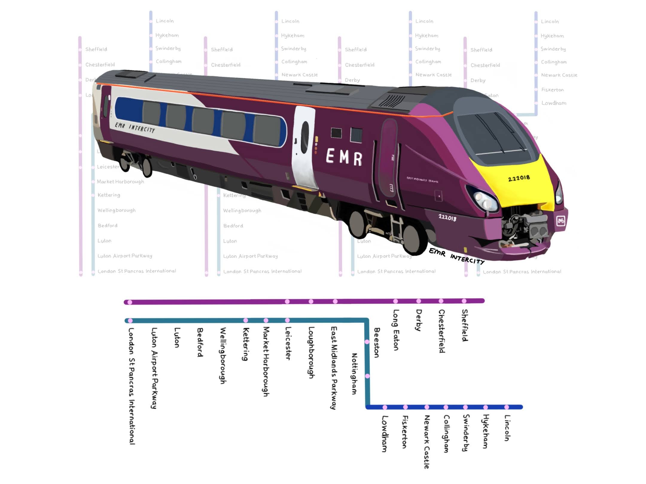 East Midlands Railway Intercity Train Art Print With Rail Map - Premium ...