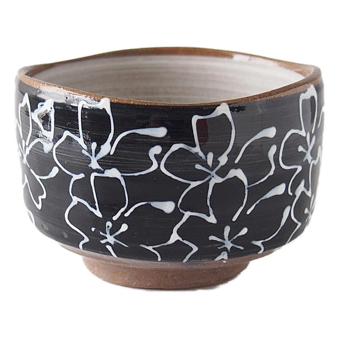 Made in Japan Maizakura Mino Ware Black Floral Matcha Bowl ...