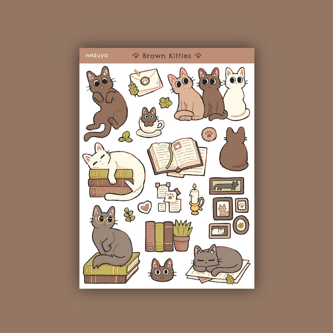 Brown Kitties Matte Sticker Sheet Digital Art Stickers - Etsy