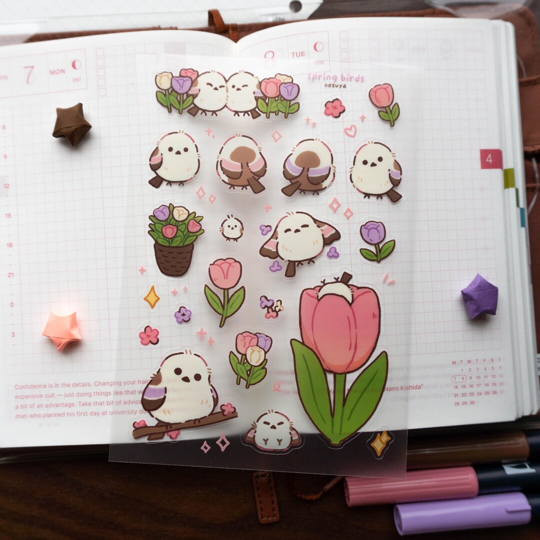 Spring Birds - Matte Sticker Sheet | Digital Art, Stickers, Stationery ...