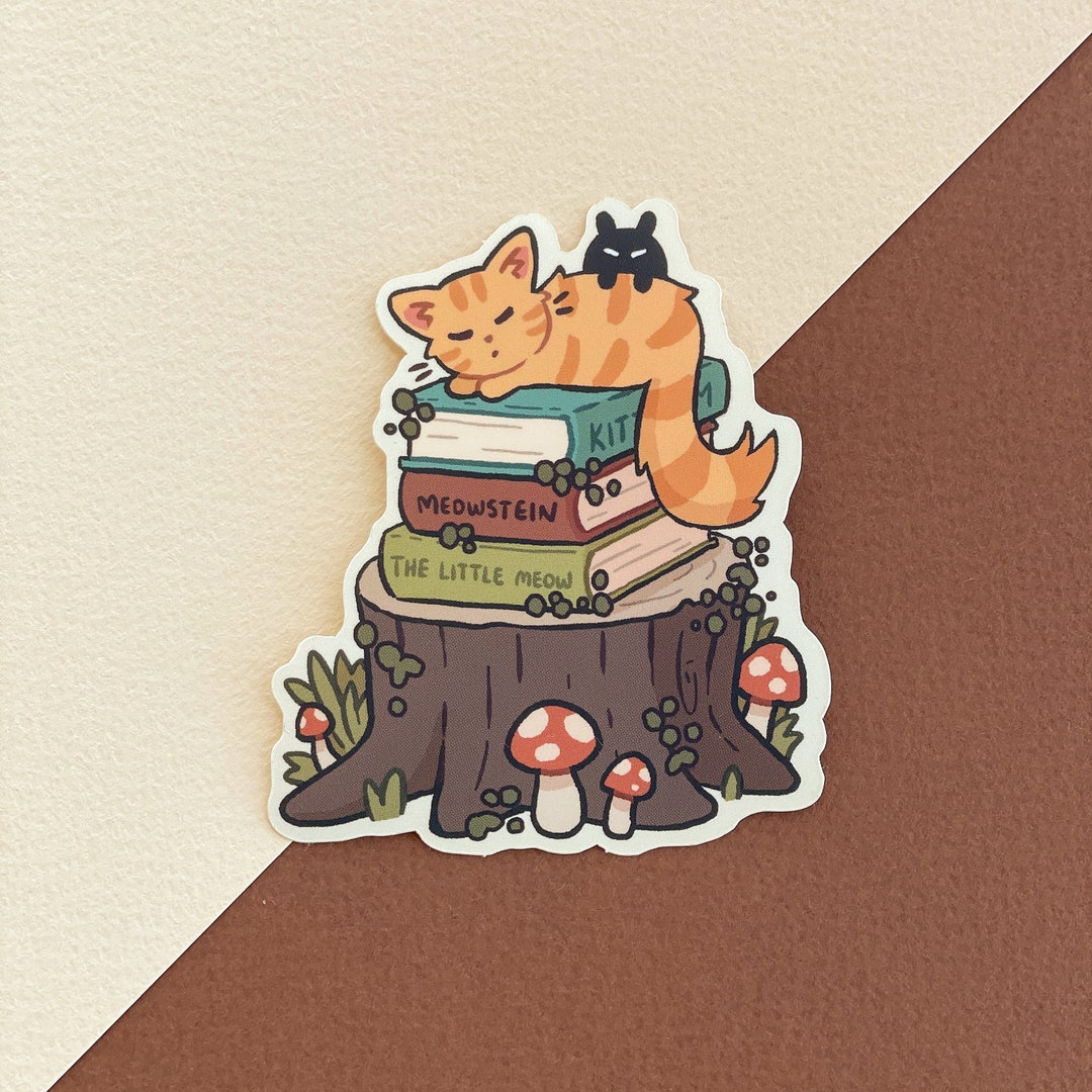Bookish Kitty Matte Vinyl Sticker Digital Art, Stickers, Stationery ...