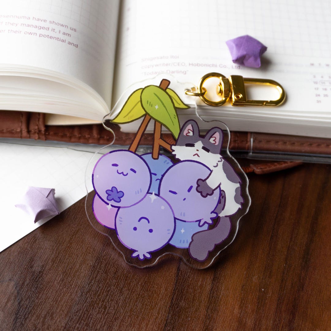 Blueberry Kitty Keychain | Transparent Acrylic Charm - Etsy