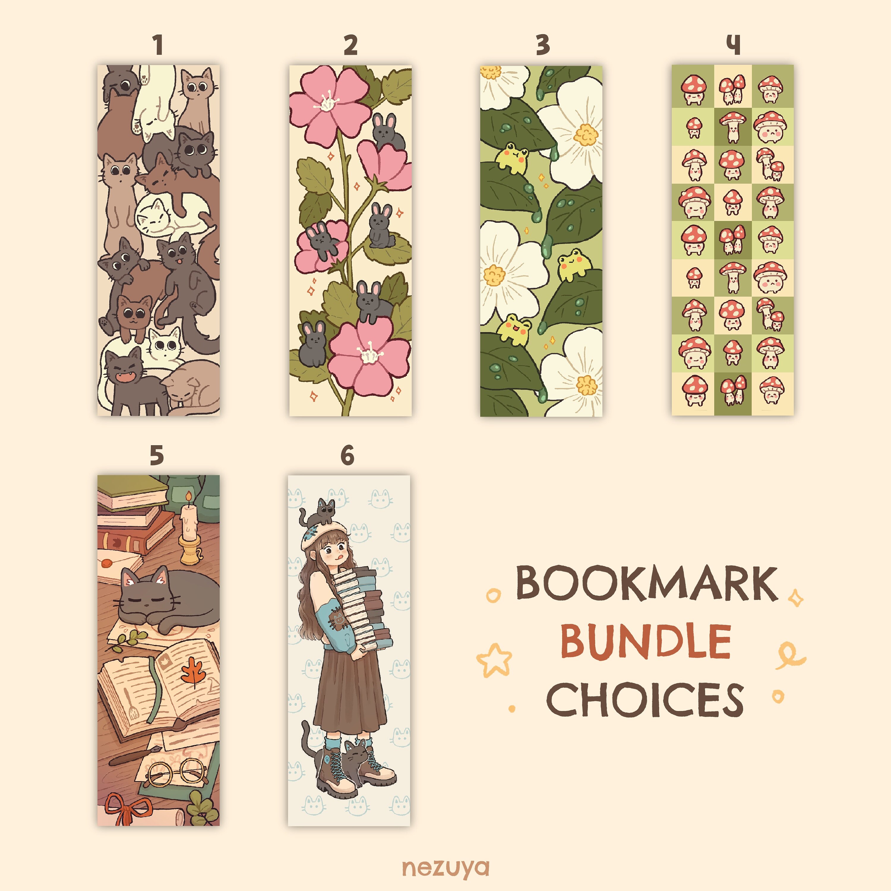 Bookmark Bundle Digital Art, Illustration, Books, Reading, Kawaii ...