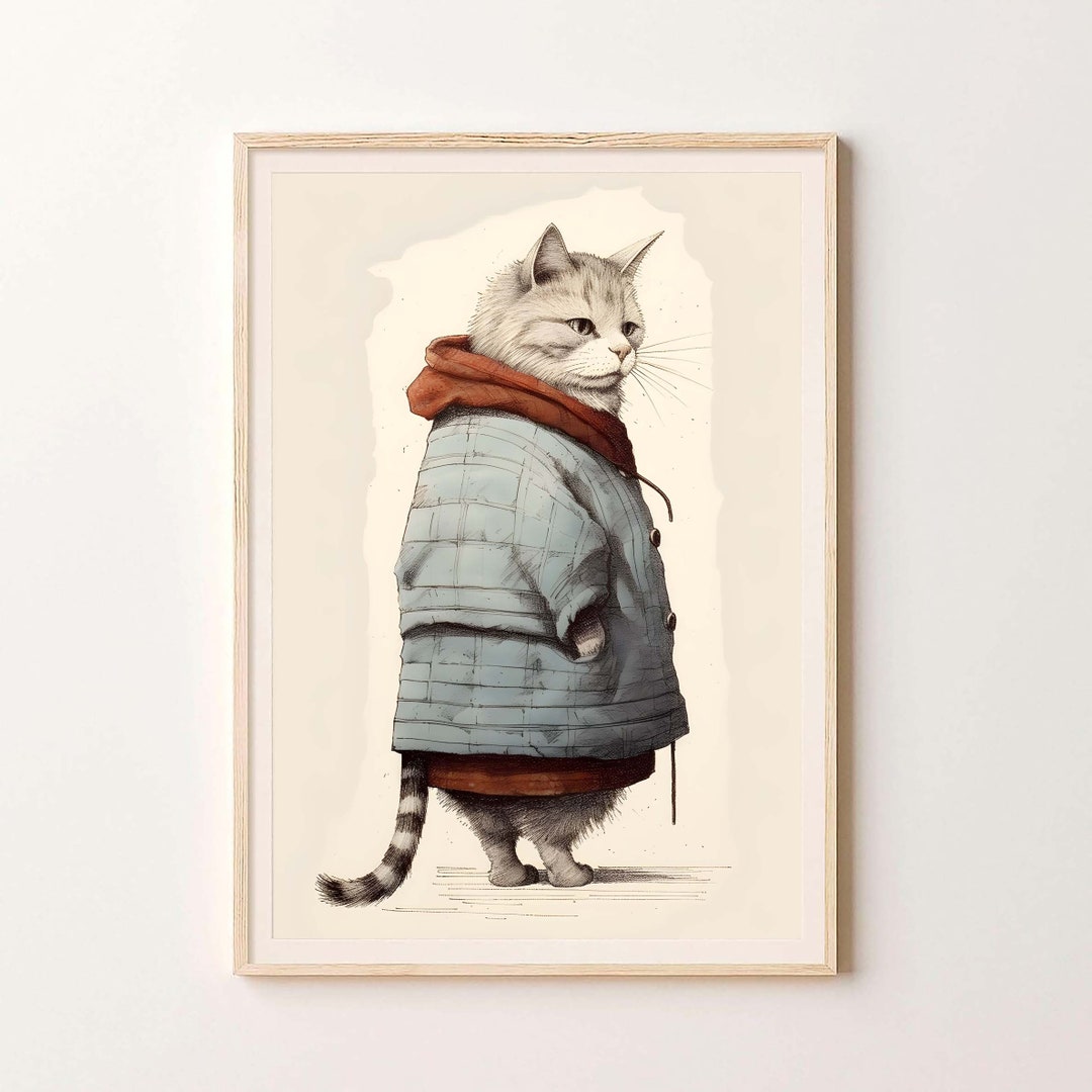 Feline Winter Art Cat Wonderland Cozy Cat Print Meow Poster Funny Cat ...