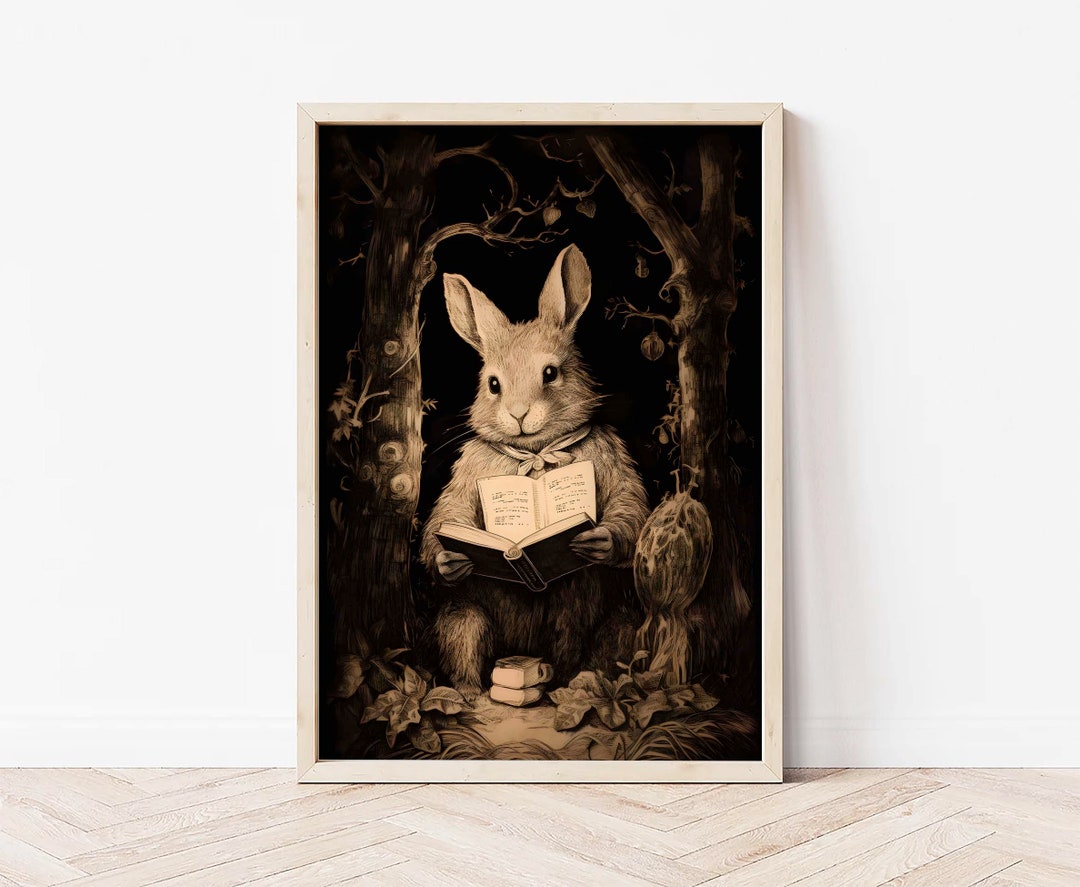 Rabbit Reading Book Rabbit Boho Print Animal Read Book Rabbit Reading ...