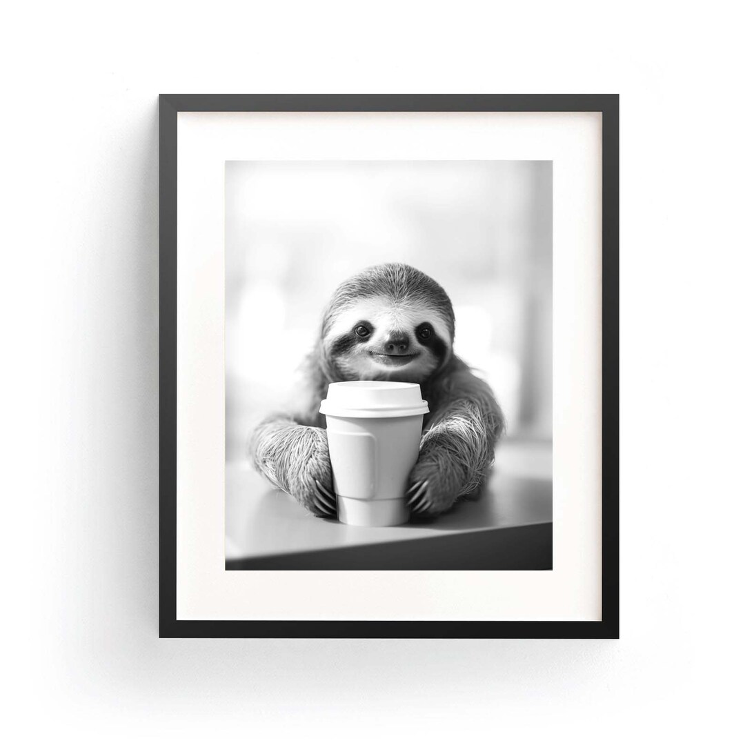 Sloth Coffee Print Animal Coffee Poster Funny Sloth Art Cute Sloth ...