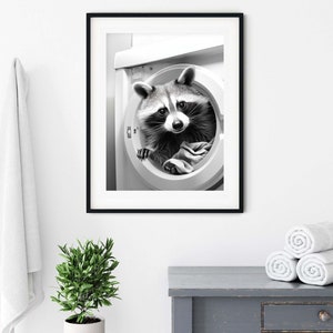 Raccoon Laundry Art Animal Laundry Funny Raccoon Art Cute Raccoon Print ...
