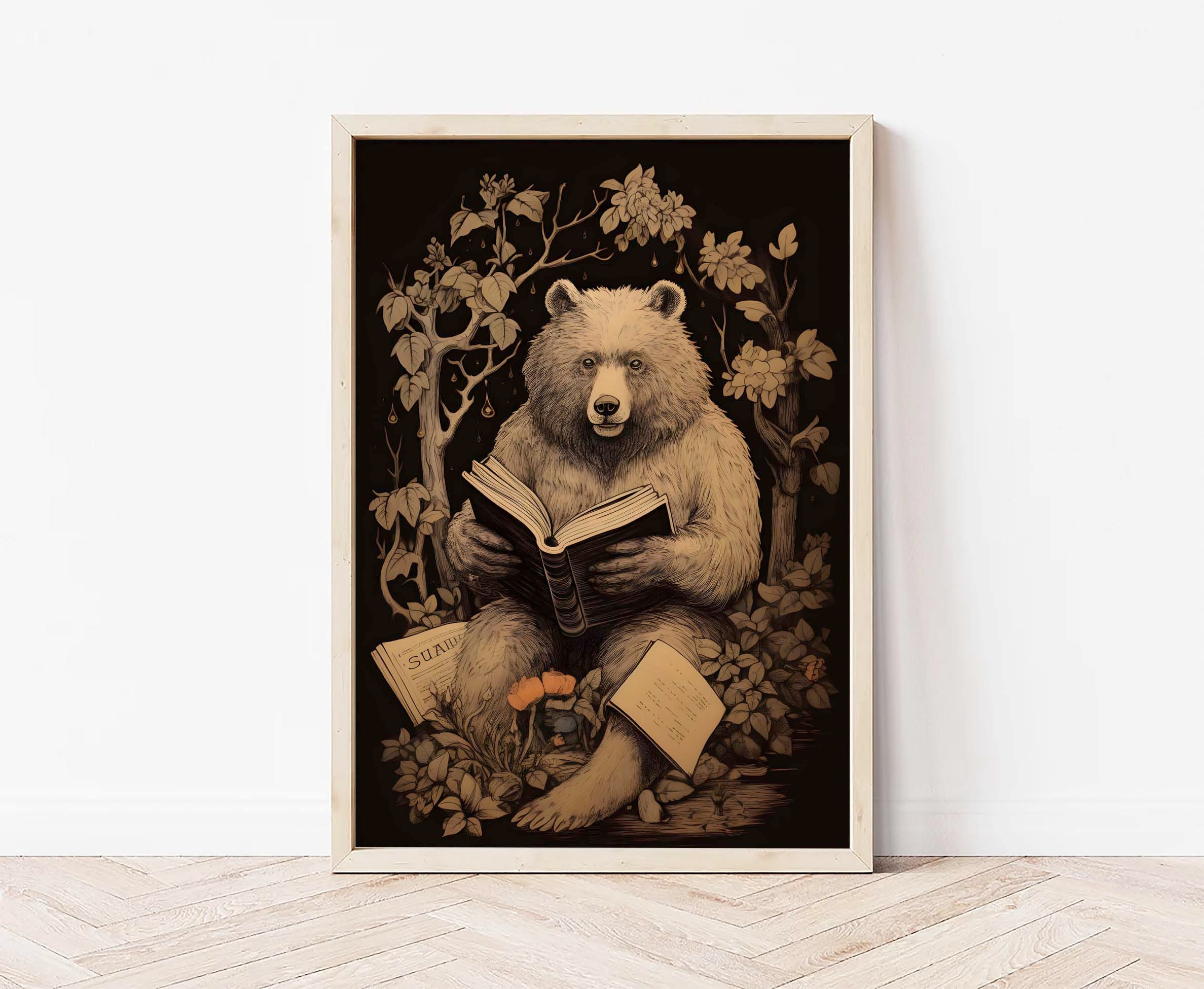 Bear Reading Book Bear Boho Print Animal Read Book Bear Reading Art ...