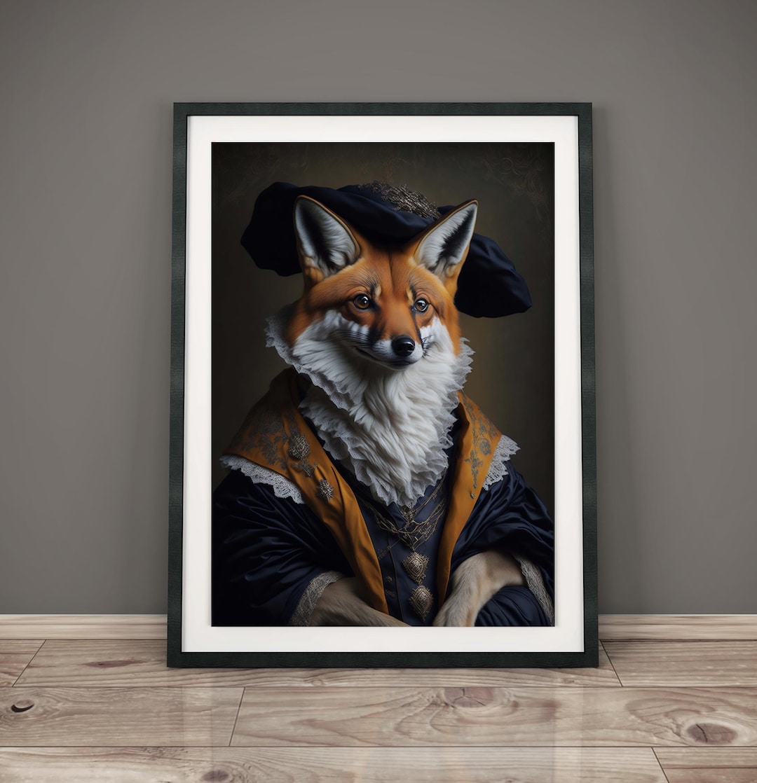 Fox Vintage Art Fox Portrait Fox Wall Art Animals Fun Portrait Animals ...