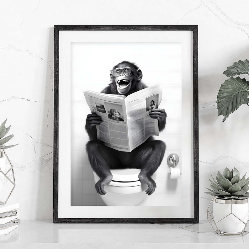 Chimps Wall Art, Funny Bathroom, Cute Chimps Art, Chimpanzee Poster ...