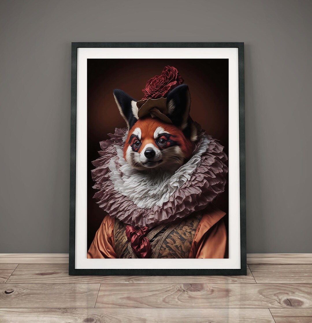 Red Panda Vintage Art Red Panda Portrait Red Panda Wall Art Animals Fun ...
