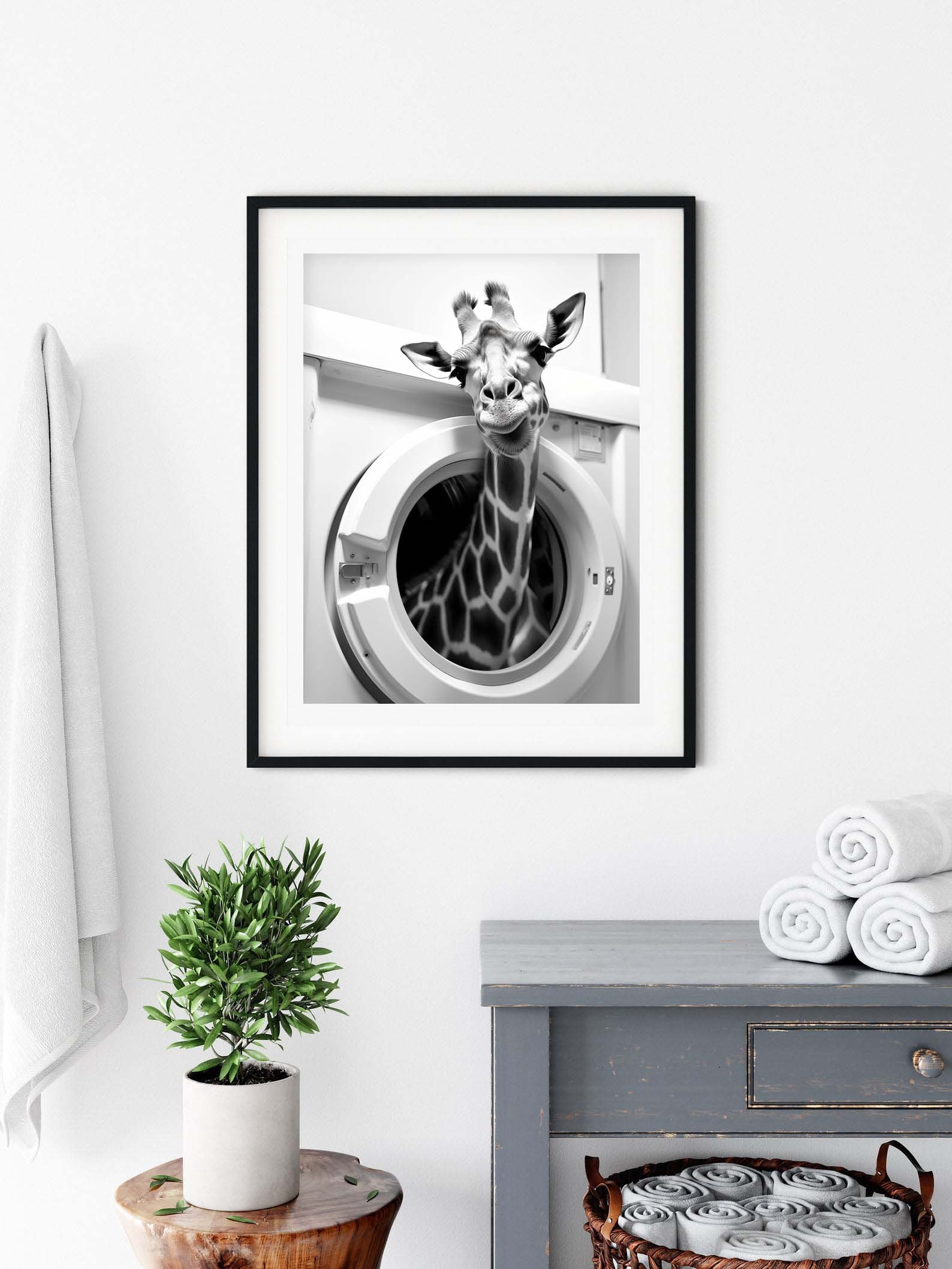 Giraffe Laundry Art Animal Laundry Funny Giraffe Art Cute Giraffe Print Laundry Room Decor Cute ...