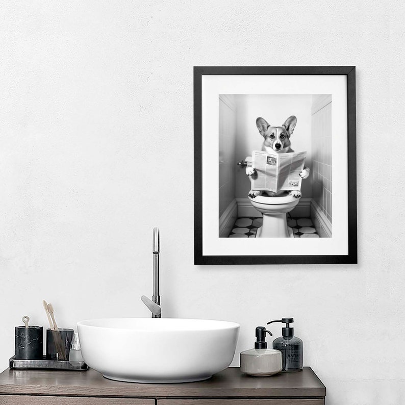 Welsh Corgi Art Funny Bathroom Cute Corgi Art Wild Corgi Poster Corgi ...