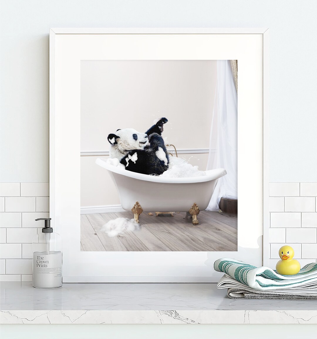 Panda in a Tub Wall Decor Bathroom Panda Taking Shower Cute Panda ...