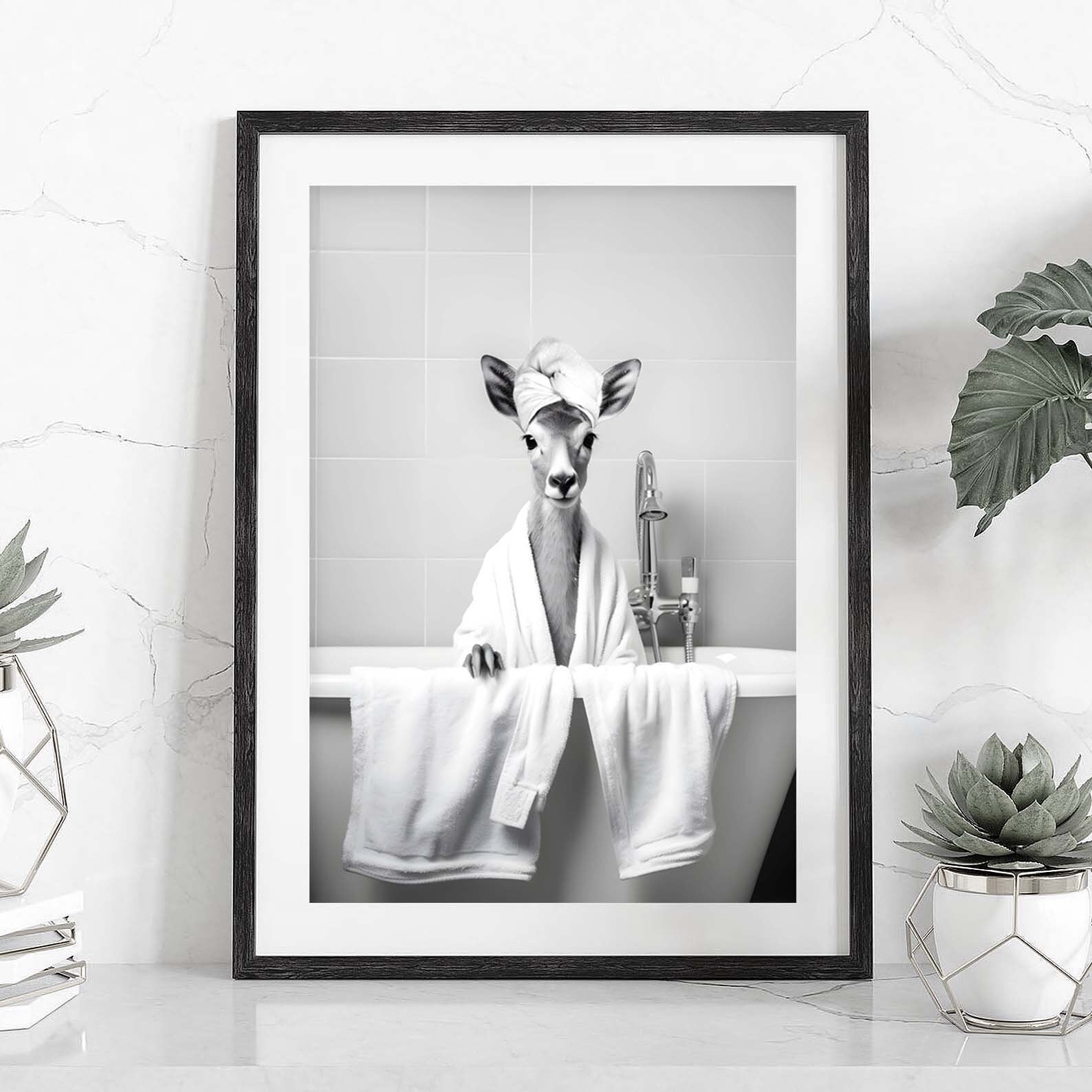 Deer in Bathrobe Deer Art Print Deer Wall Art Deer Bathroom Art Funny ...