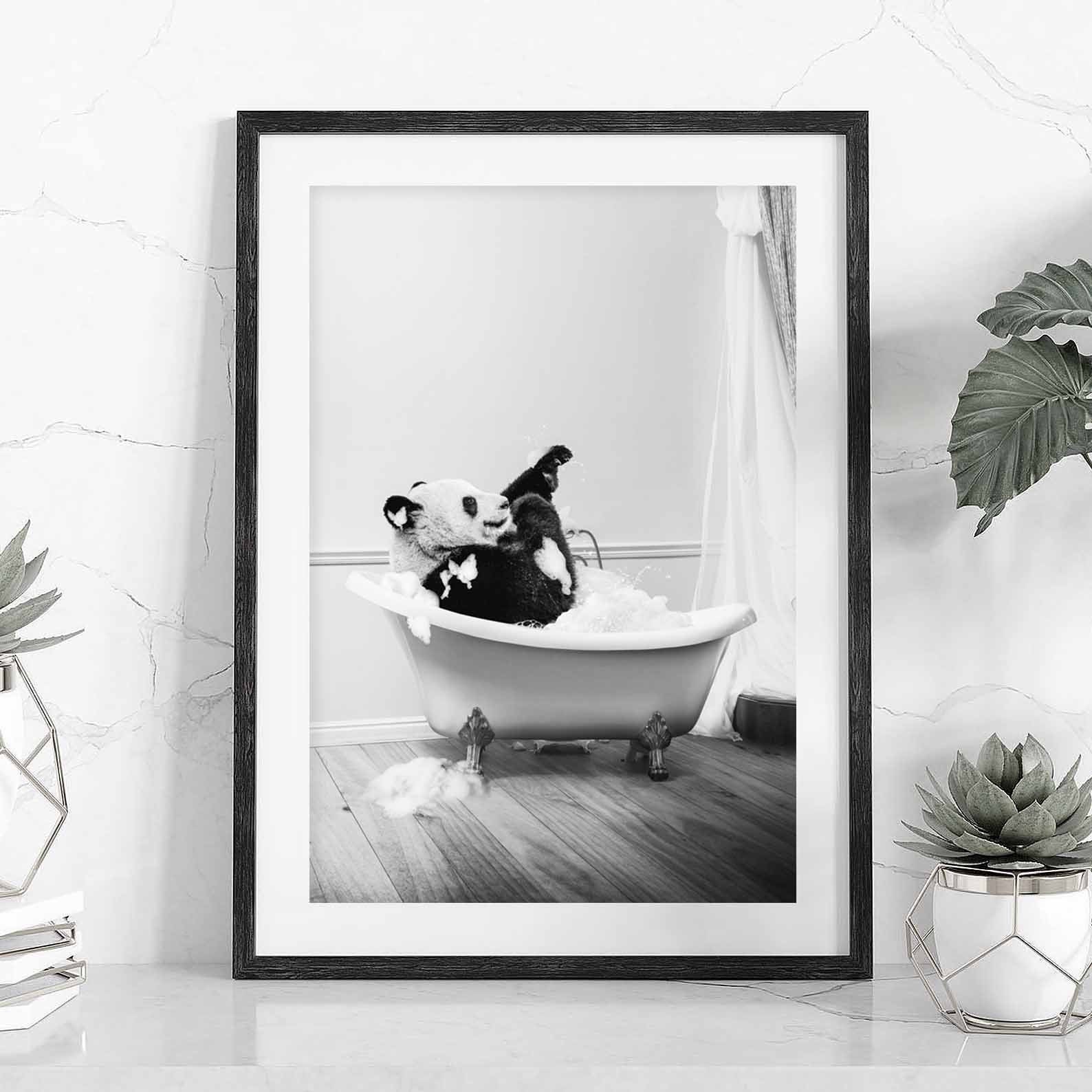 Panda in a Tub Wall Decor Bathroom Panda Taking Shower Cute Panda ...