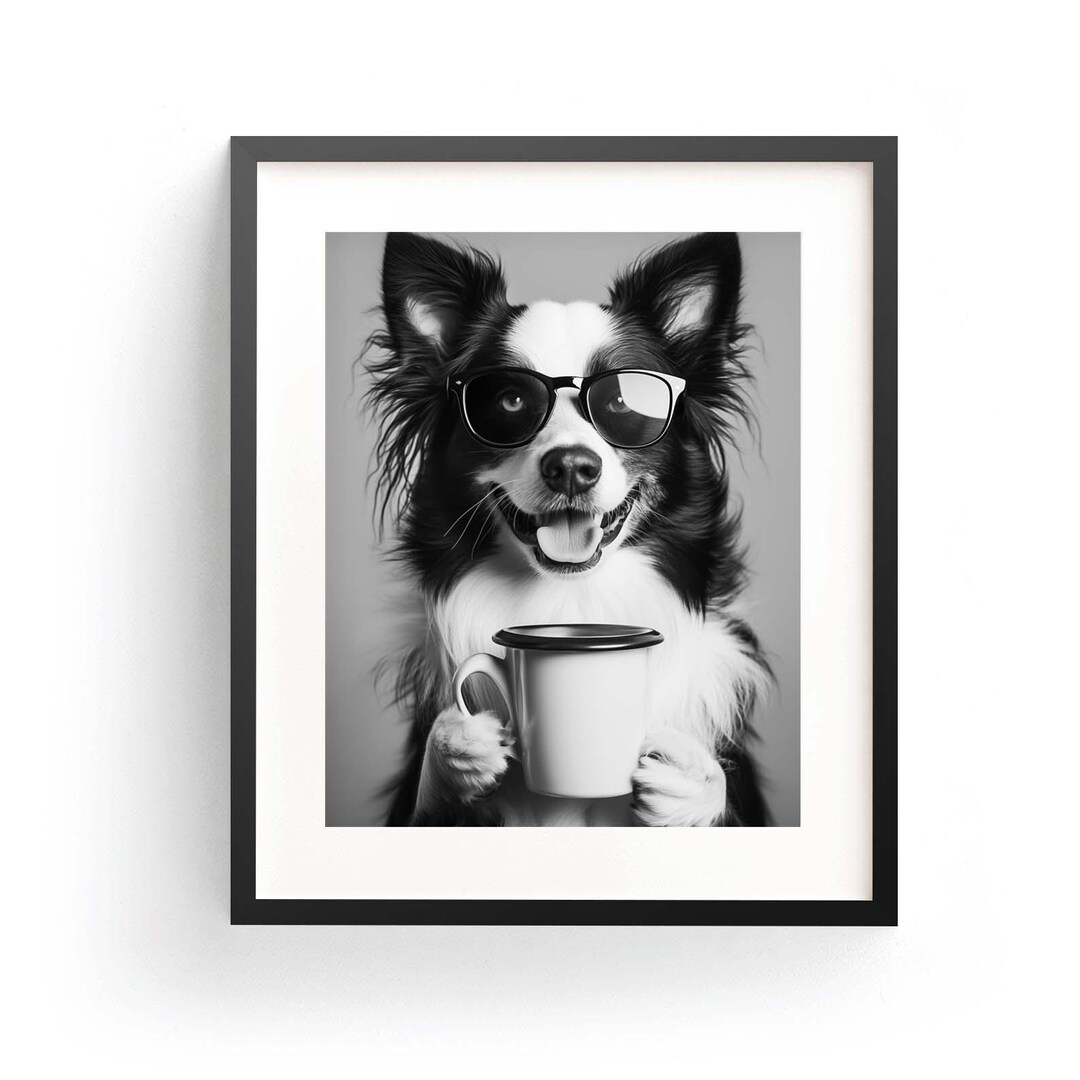 Border Collie Coffee Wall Art Black and White Print Border Collie Bar ...
