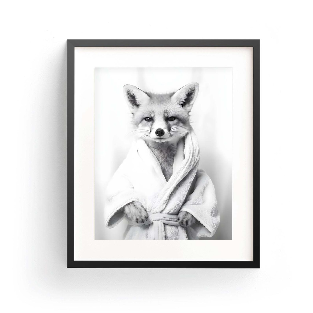 Fox in Bathrobe Fox Art Print Fox Wall Art Fox Bathroom Art Funny Fox ...
