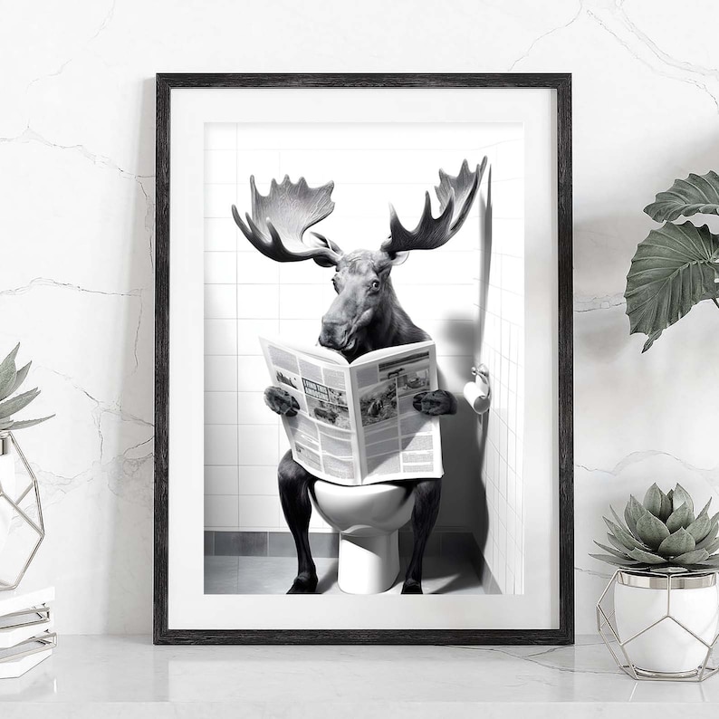 Moose Wall Art Funny Bathroom Cute Moose Art Moose Poster Moose Print ...