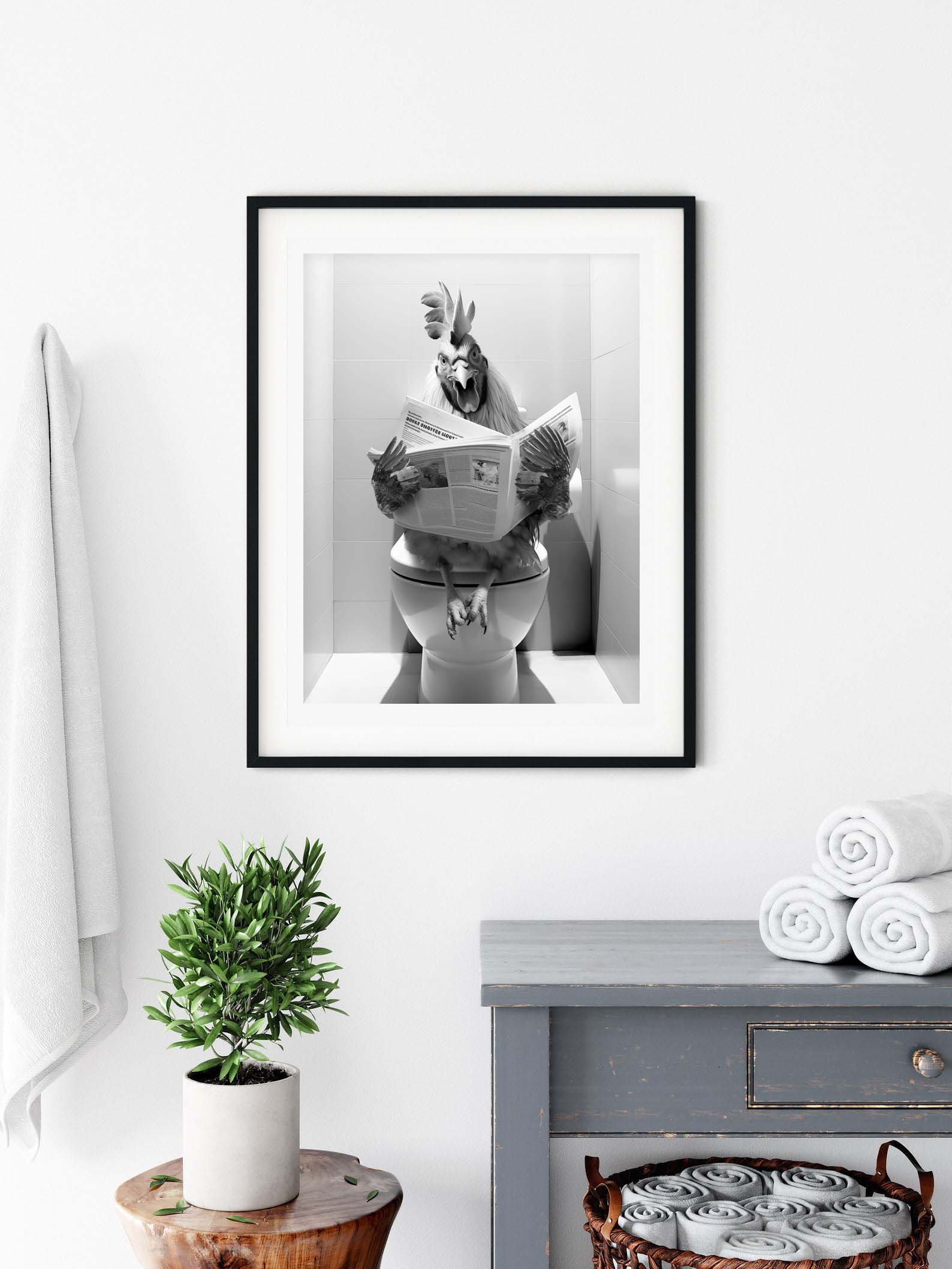 Rooster Wall Art Funny Bathroom Rooster Gift Animal in Toilet Rooster ...