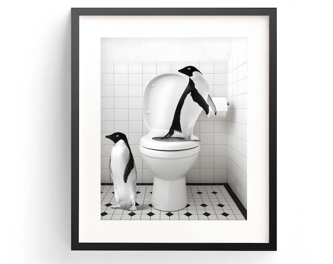 Adorable Penguins, Penguins Toilet Bowl, Printable Wall Art, Penguin ...
