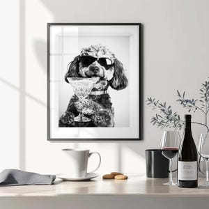 Cockapoo Cocktail Wall Art Black and White Print Cockapoo Bar Cart ...