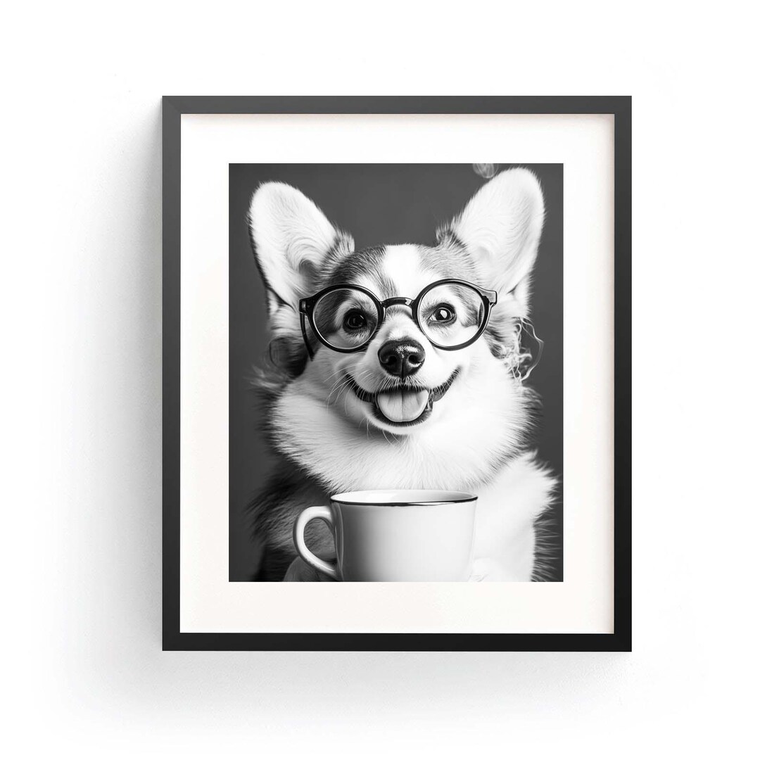Corgi Coffee Wall Art Black and White Print Cocker Spaniel Bar Cart ...