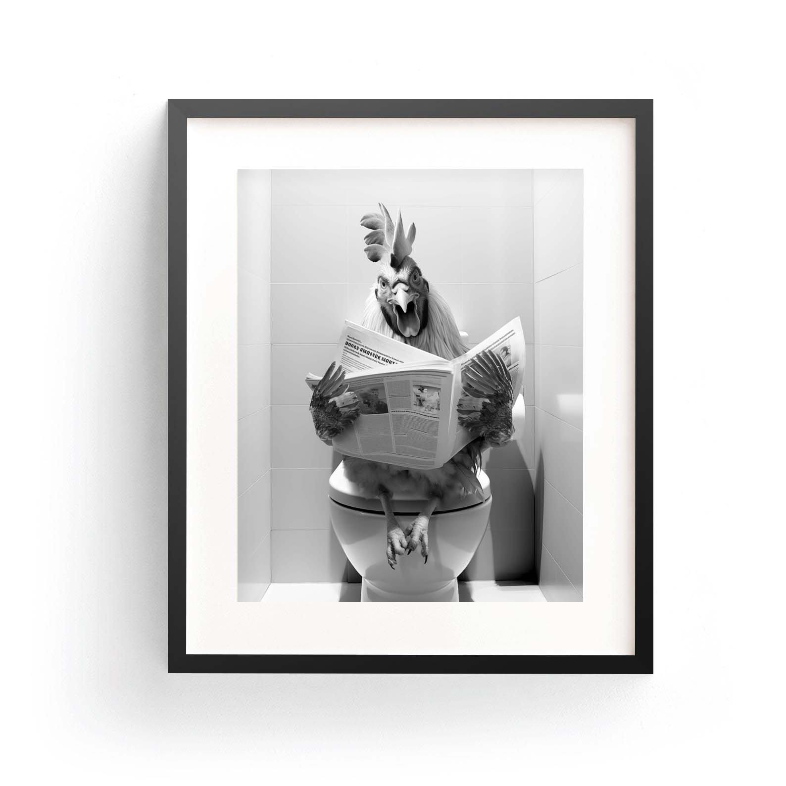 Rooster Wall Art Funny Bathroom Rooster Gift Animal in Toilet Rooster ...