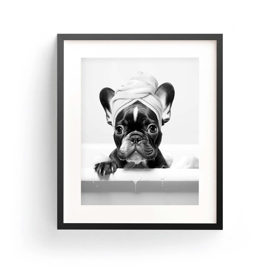 French Bulldog Adorable Frenchie Cute Puppy Bathtub Frenchie Wall Art ...
