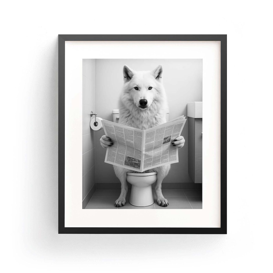 Wolf on Toilet Dire Wolf Art Fantasy Humor Doglike Animal Fun Black ...