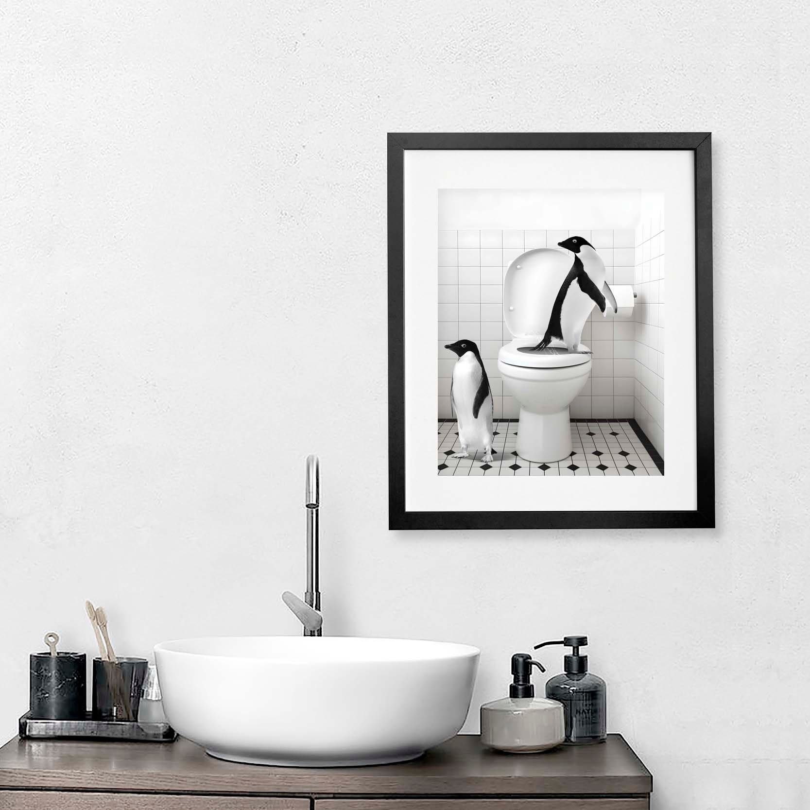 Penguins Toilet Scene Art Print, Bathroom Wall Art (digital Download ...