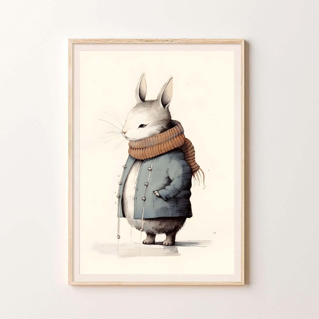 Rabbit Winter Art Rabbit Wonderland Rabbit Artprint Rabbit Art Décor ...