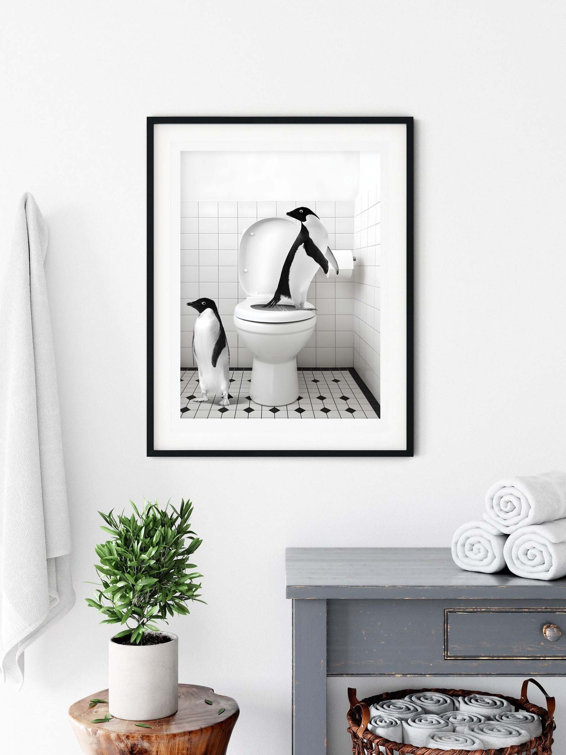 Penguins Toilet Scene Art Print, Bathroom Wall Art (digital Download ...