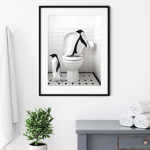 Penguins Toilet Scene Art Print, Bathroom Wall Art (digital Download ...