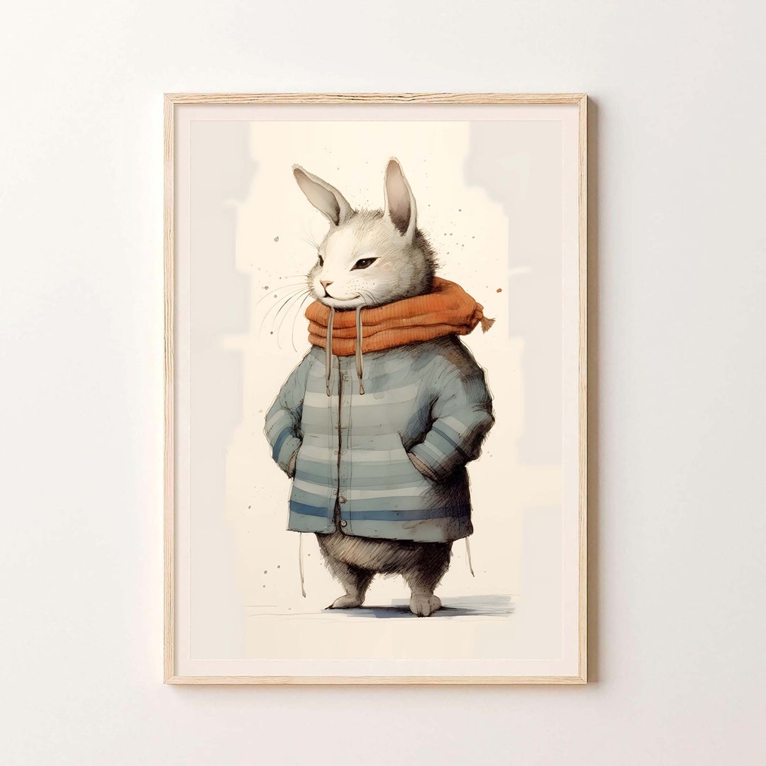 Rabbit Winter Art Rabbit Wonderland Rabbit Artprint Rabbit Art Décor ...