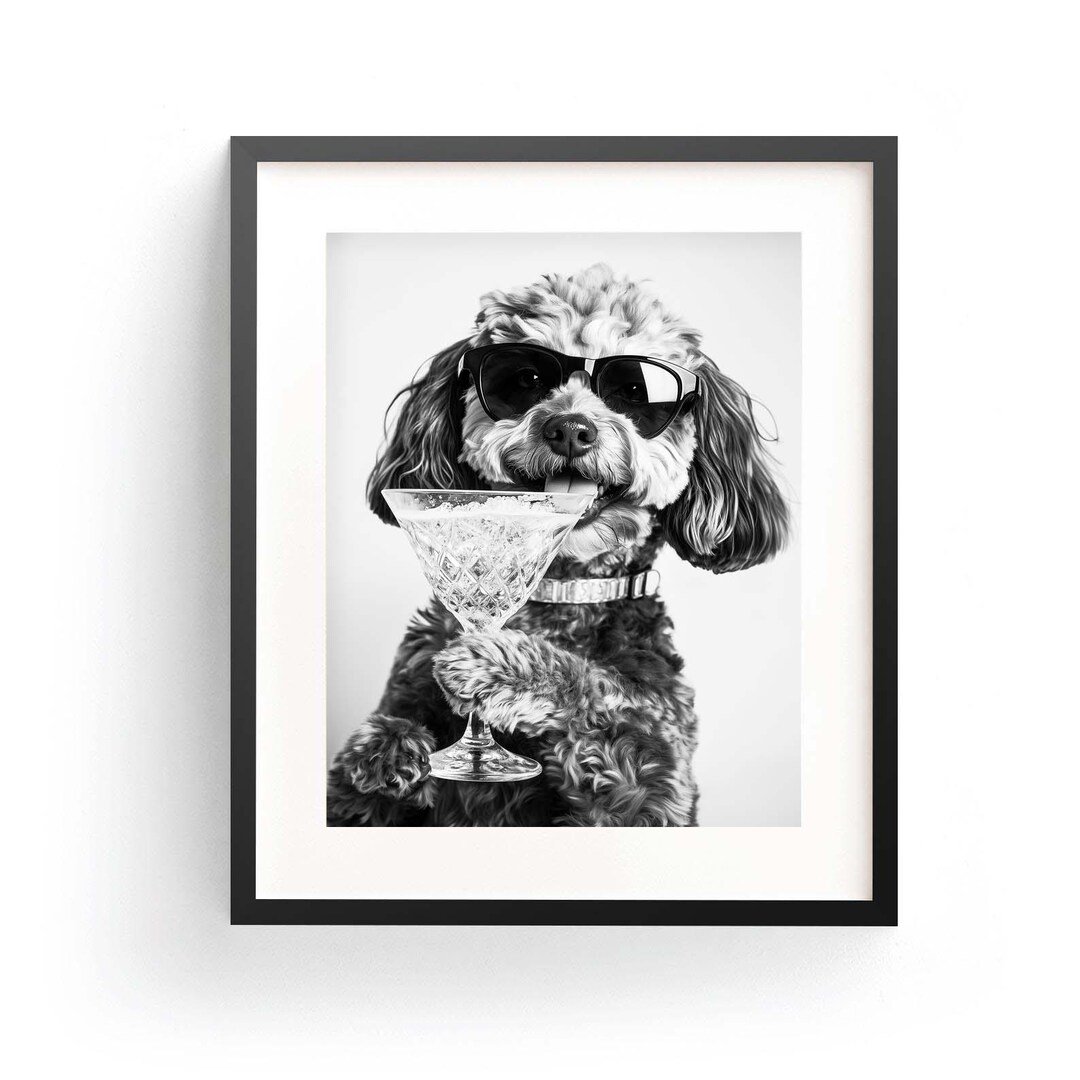 Cockapoo Cocktail Wall Art Black and White Print Cockapoo Bar Cart ...