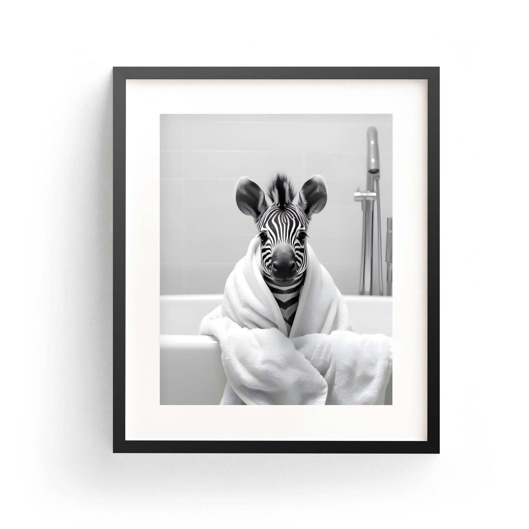 Zebra in Bathrobe Zebra Art Print Zebra Wall Art Zebra Bathroom Art ...