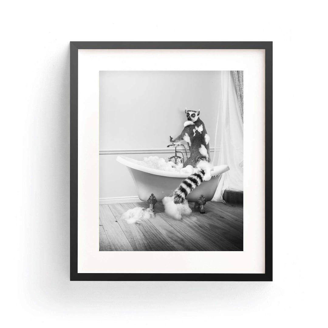 Lemur in a Tub, Wall Decor Bathroom, Cute Lemur Print, Kids Bathroom ...