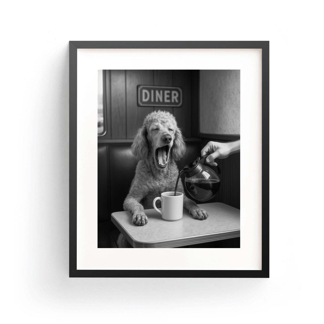 Yawning Poodle Coffee Art Poodle Print Wall Retro Dog Decor Cafe Dog ...