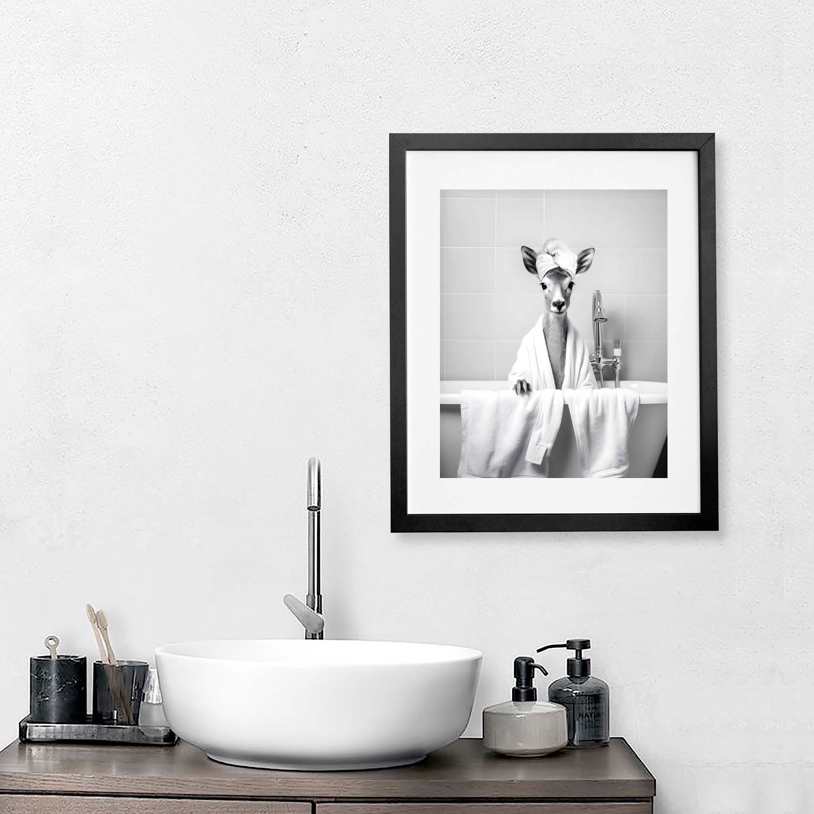 Deer in Bathrobe Deer Art Print Deer Wall Art Deer Bathroom Art Funny ...