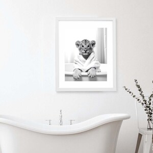 Lion in Bathrobe Lion Art Print Lion Wall Art Lion Bathroom Art Funny ...
