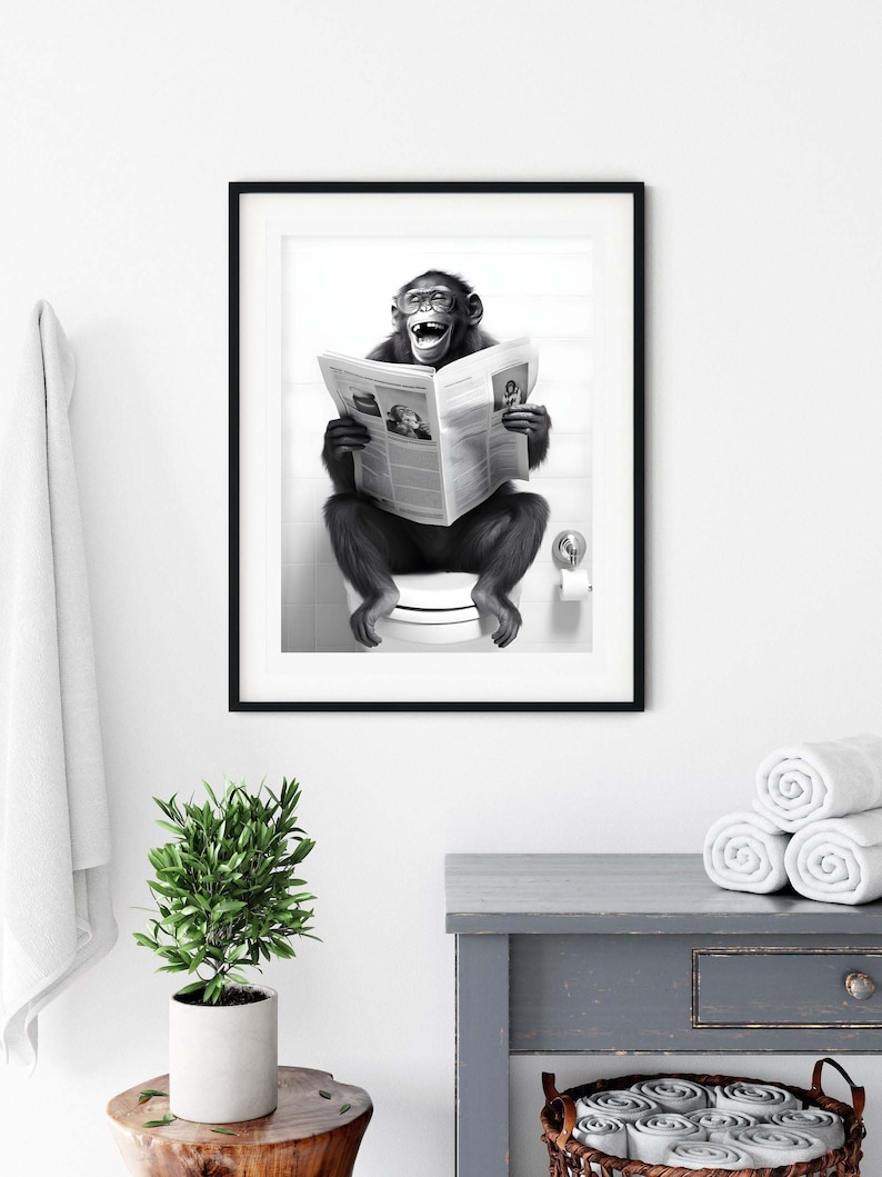 Chimps Wall Art Funny Bathroom Cute Chimps Art Chimpanzee Poster ...