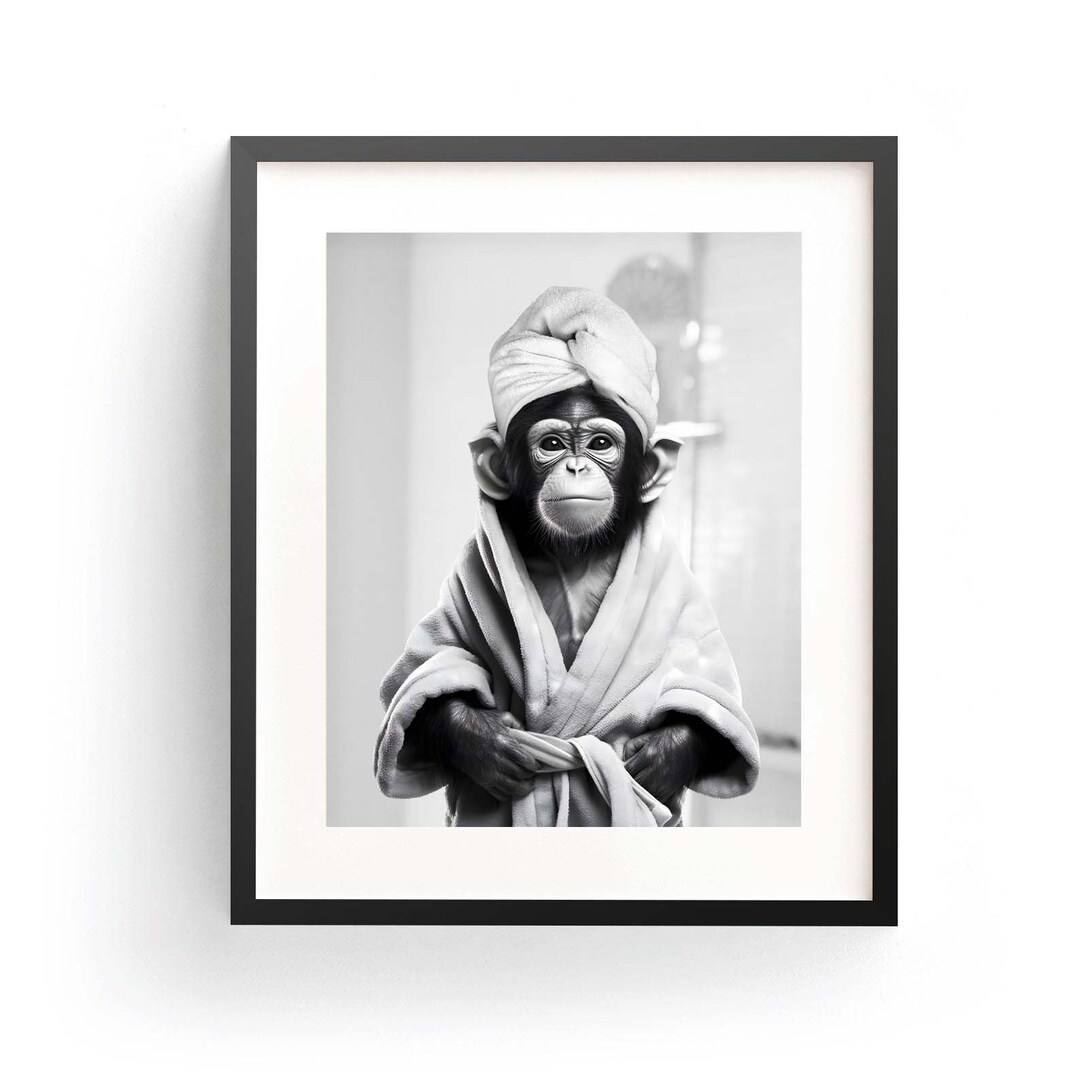 Chimp in Bathrobe Chimp Art Print Chimpanzee Art Chimp Bathroom Art ...