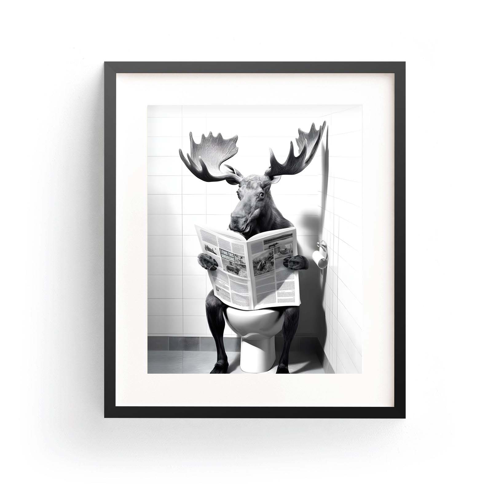 Moose Wall Art Funny Bathroom Cute Moose Art Moose Poster Moose Print ...