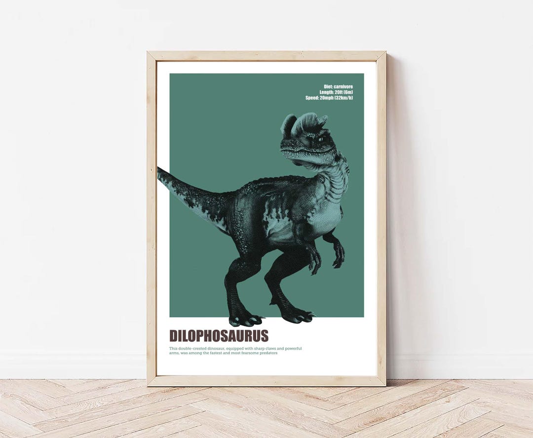 Dilophosaurus Print Dinosaur Wall Art Dino Illustration Dinosaur ...