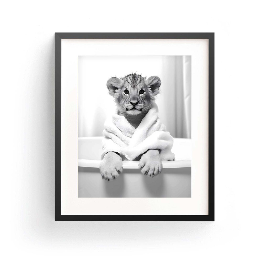 Lion in Bathrobe Lion Art Print Lion Wall Art Lion Bathroom Art Funny ...